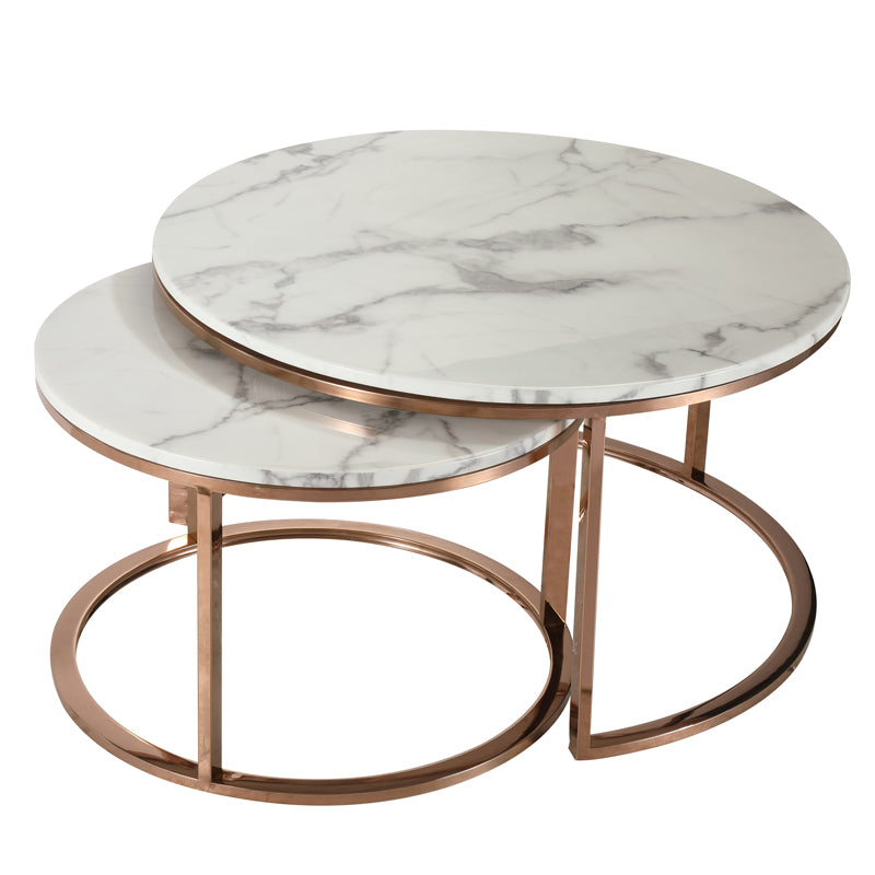 New Double Round Coffee & Side Marble Tables ø80cm ø60cm – Gday Furniture