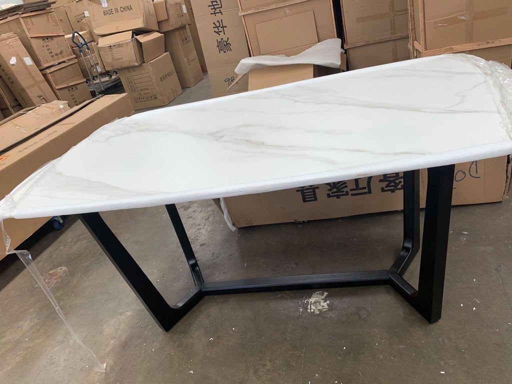 New Shinny or Matt Sintered Stone Top Dining Table V Style Solid Wood ...